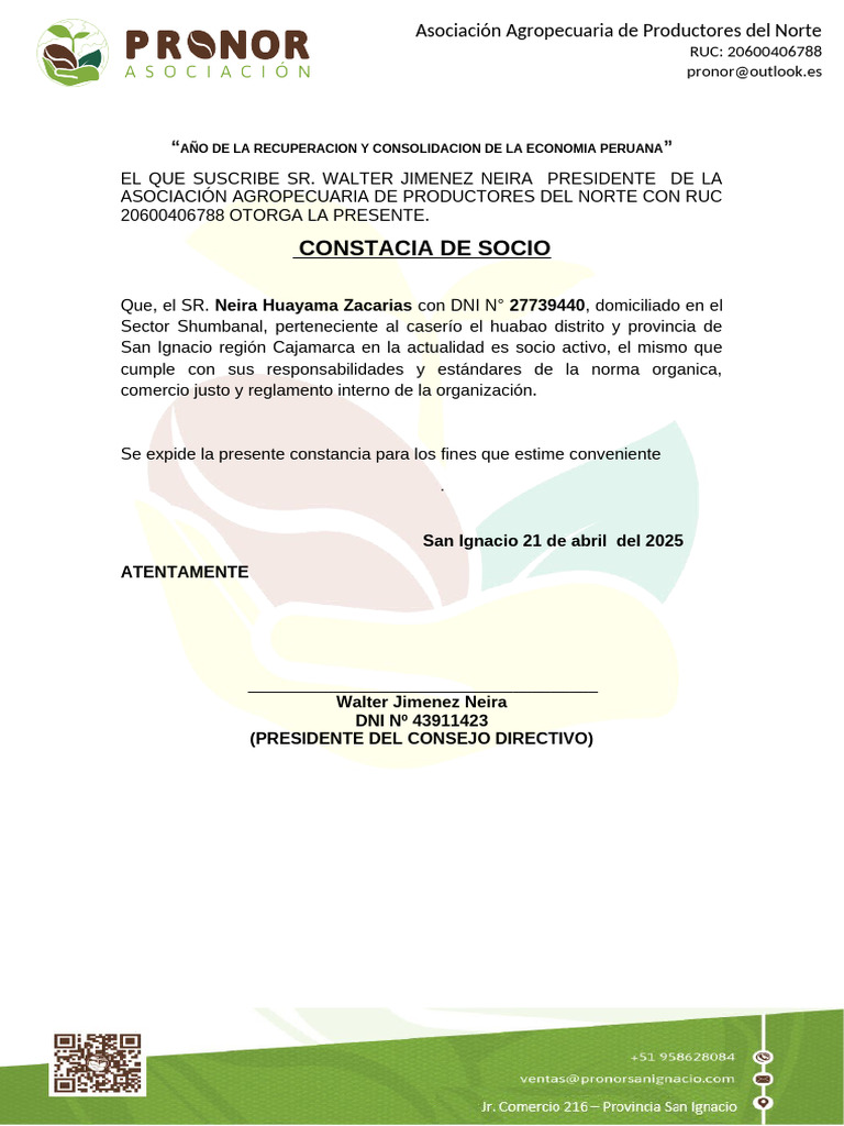 Constancia de Socio AGROBANCO | PDF