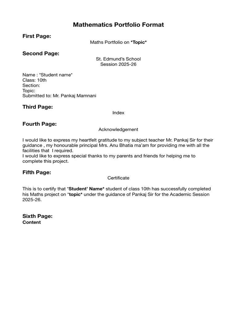 Mathematics Portfolio Format | PDF