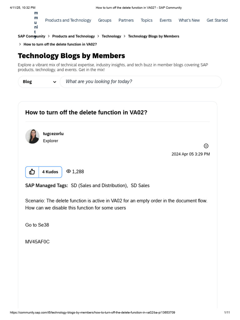 How To Turn Off The Delete Function in VA02 - SAP Community | PDF | Databases | Computing