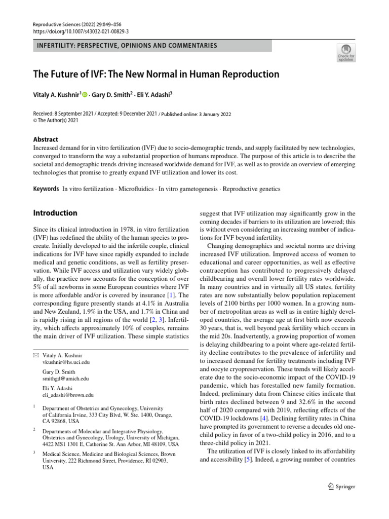 The Future of IVF The New Normal in Human Reproduction 2023 | PDF | In ...