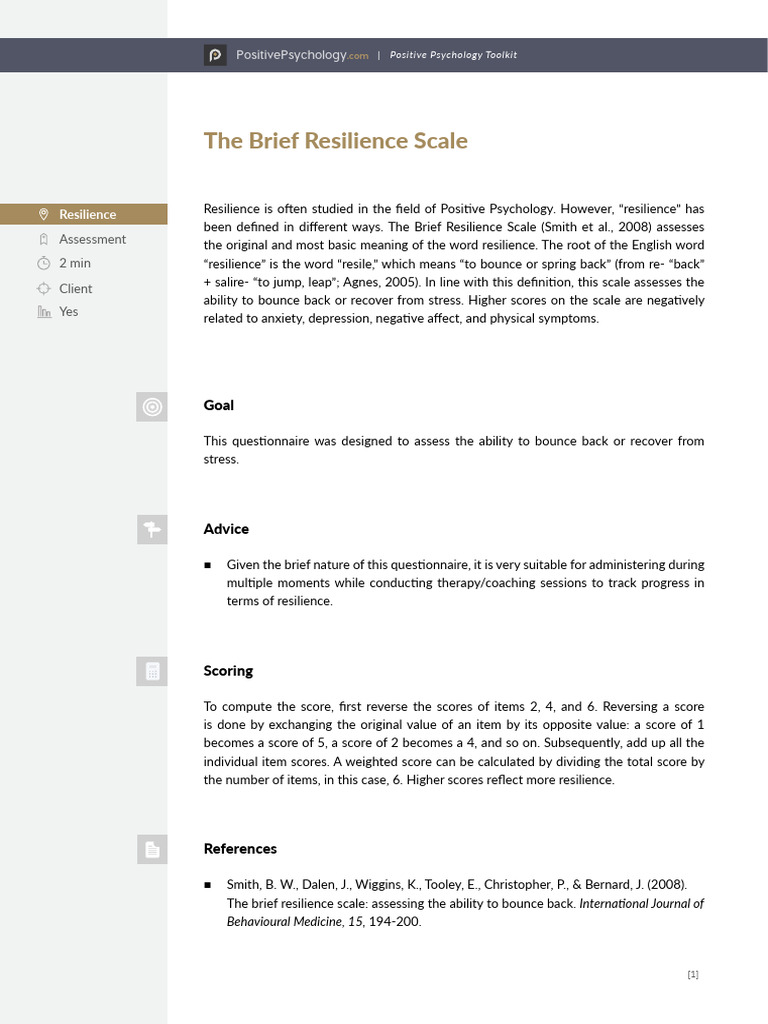 The Brief Resilience Scale | PDF | Psychological Resilience | Abnormal ...