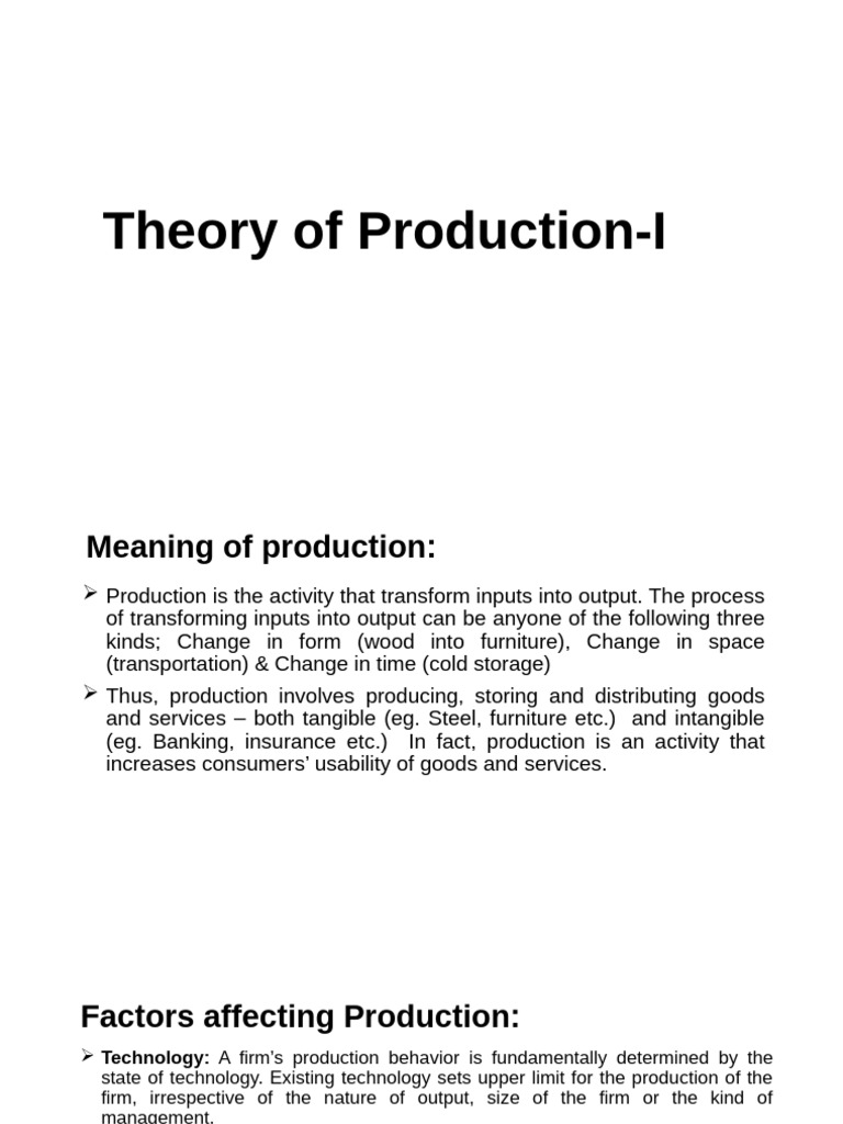 Theory of Production I | PDF | Production Function | Factors Of Production