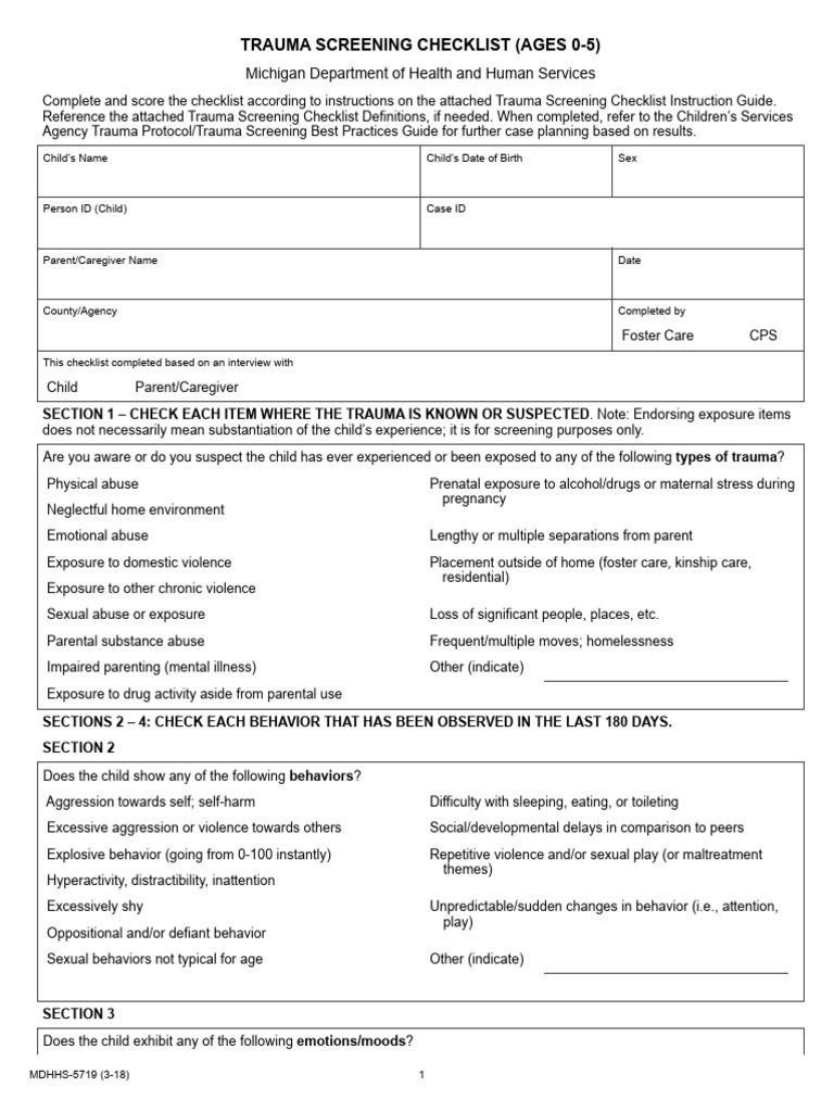 Trauma Symptom Checklist For Children 0-5 | PDF | Psychological Trauma | Child Abuse