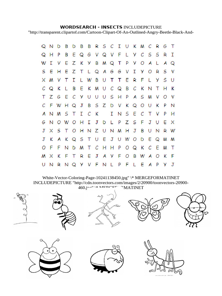 Insects Wordsearch Fun Activities Games Wordsearches 62882 | PDF
