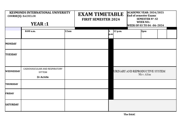 Exams Timetable Pharmacy Radiology and Imaging | PDF