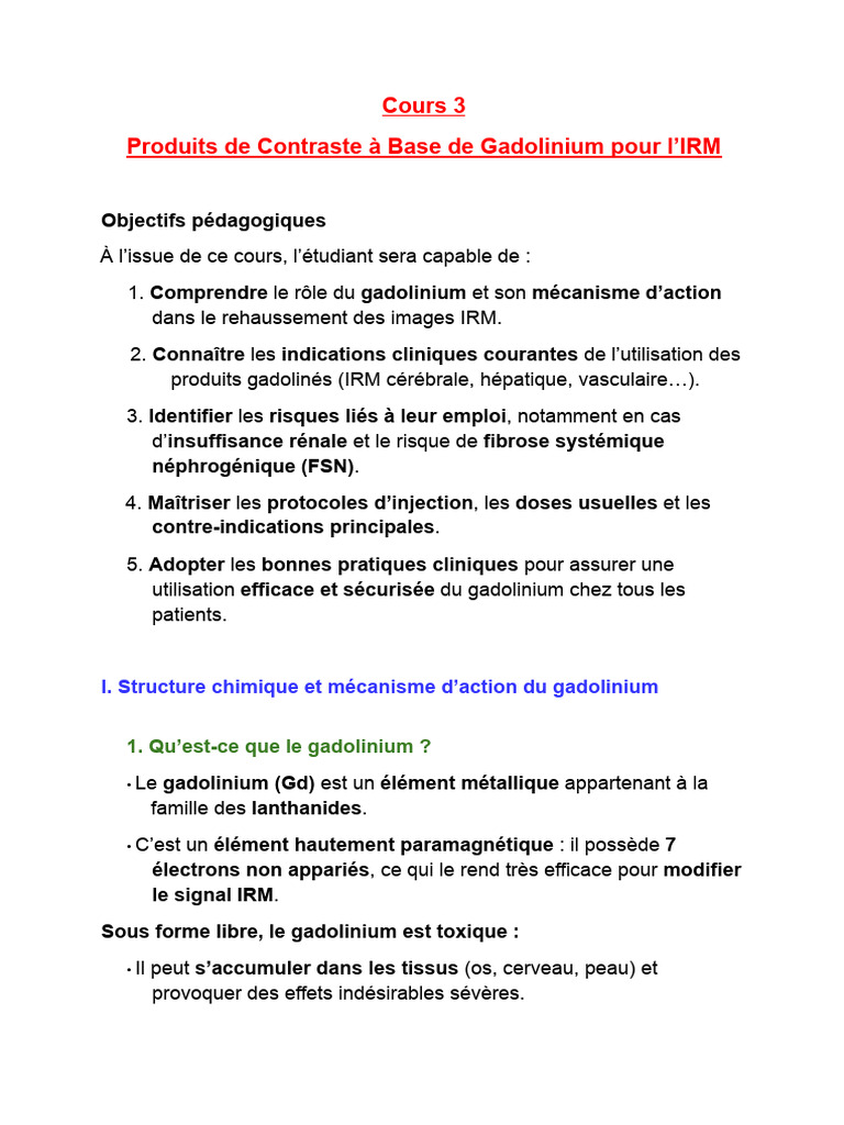 Risques et utilisation du gadolinium en IRM | PDF | Spécialités ...