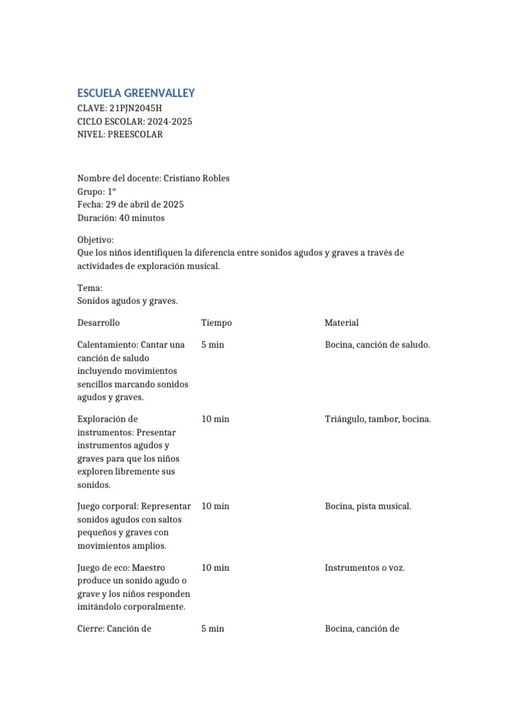 Planeacion Musica Greenvalley | PDF | Ritmo | Canciones