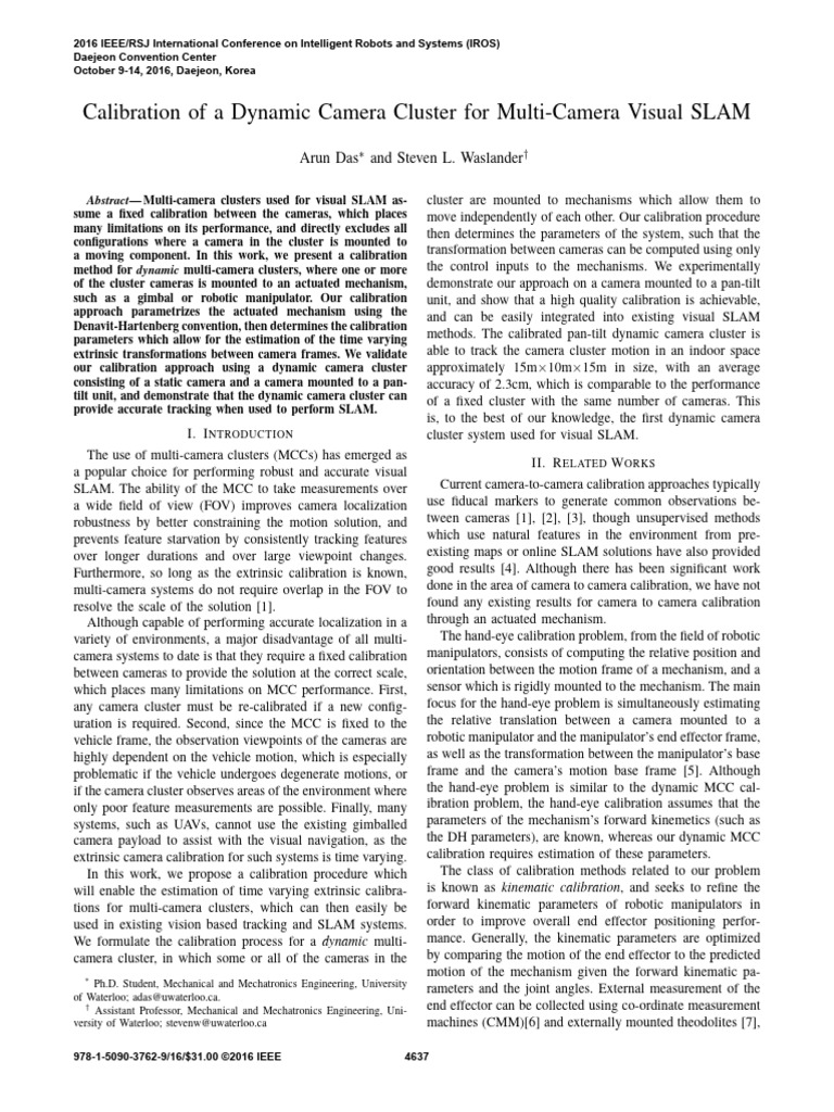 Calibration of A Dynamic Camera Cluster For Multi-Camera Visual SLAM ...