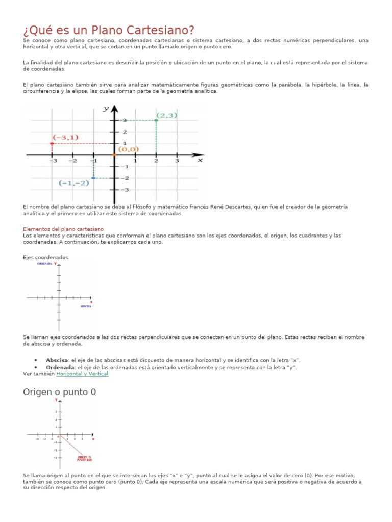 Qué Es Un Plano Cartesiano | PDF | Sistema de coordenadas Cartesianas ...