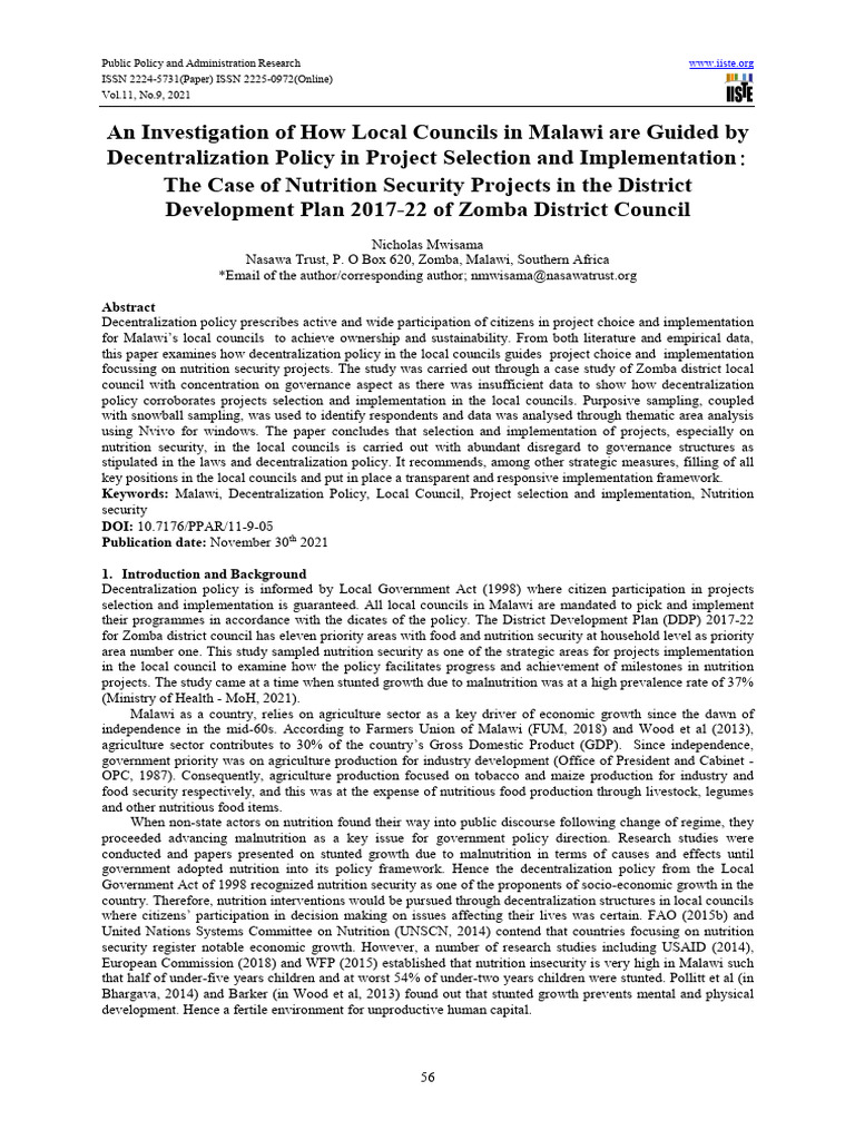 Zomba DC Decentralization | PDF | Malnutrition | Human Nutrition