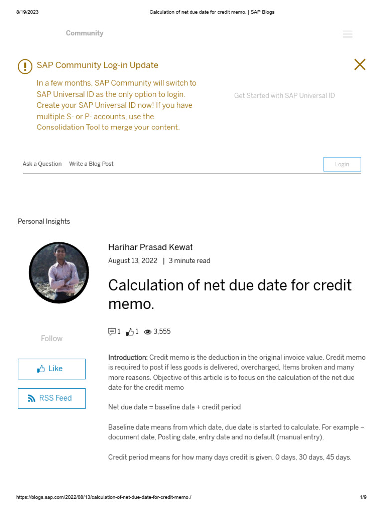 Net Due Date Calculation in SAP Credit Memos | PDF | Invoice