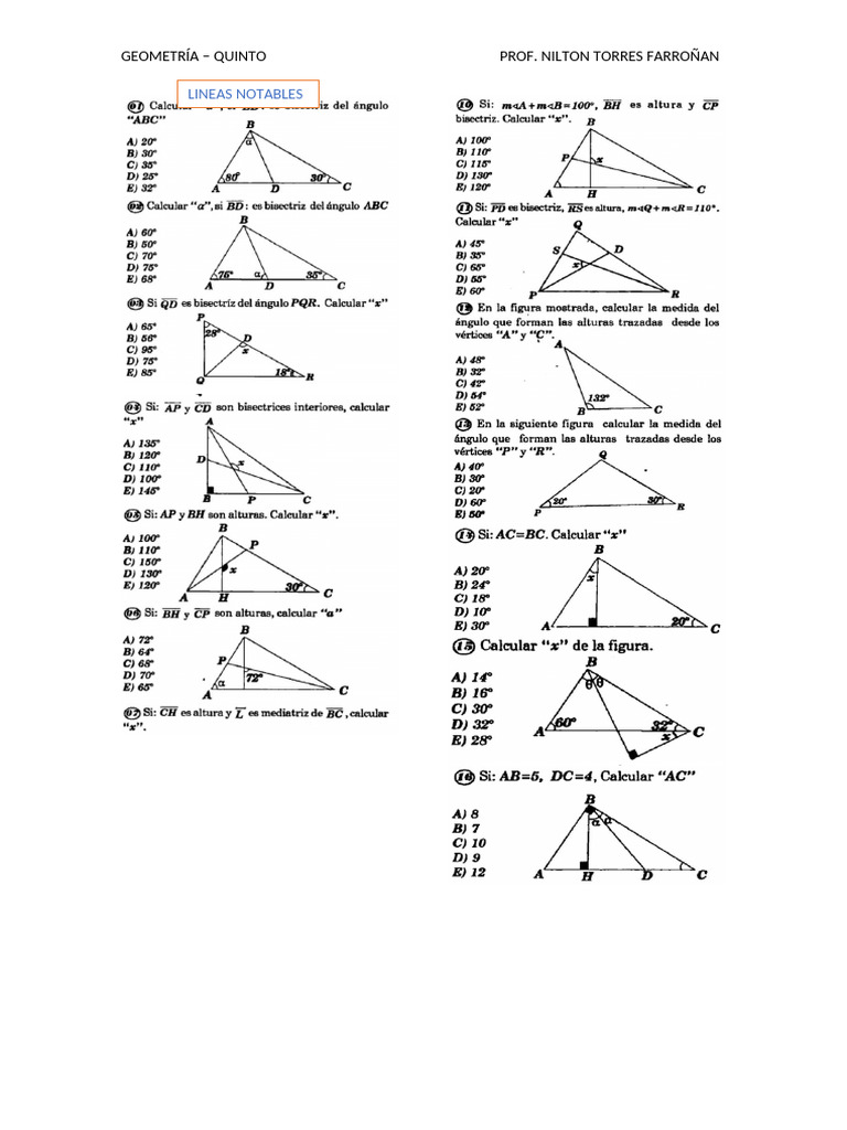 Geometría: Líneas Notables en Quinto | PDF