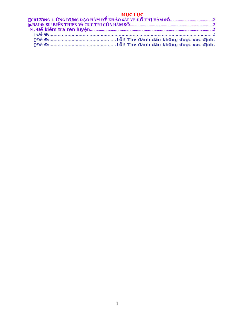 CH Ng 1. Ng D Ng Đ O Hàm Đ Kh O Sát Vẽ Đ Th Hàm S BÀI .S Binthiênvàcctr Cahàms | PDF