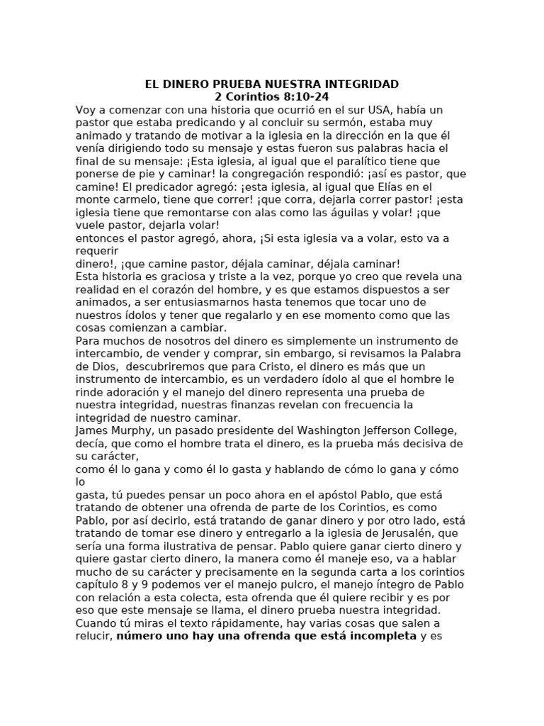 El Dinero Prueba Nuestra Integridad | PDF | Pablo el apóstol | Cristo ...