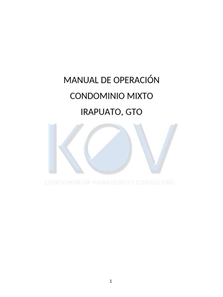 Manual de Operacion - Administración de Condominio - Ejemplo - KOV | PDF | Condominio | Temblores