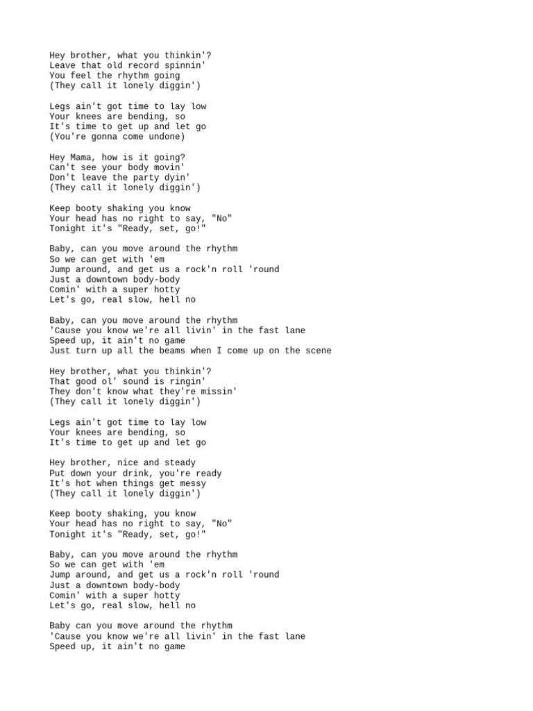 Fast Lane Party Rhythm Lyrics | PDF