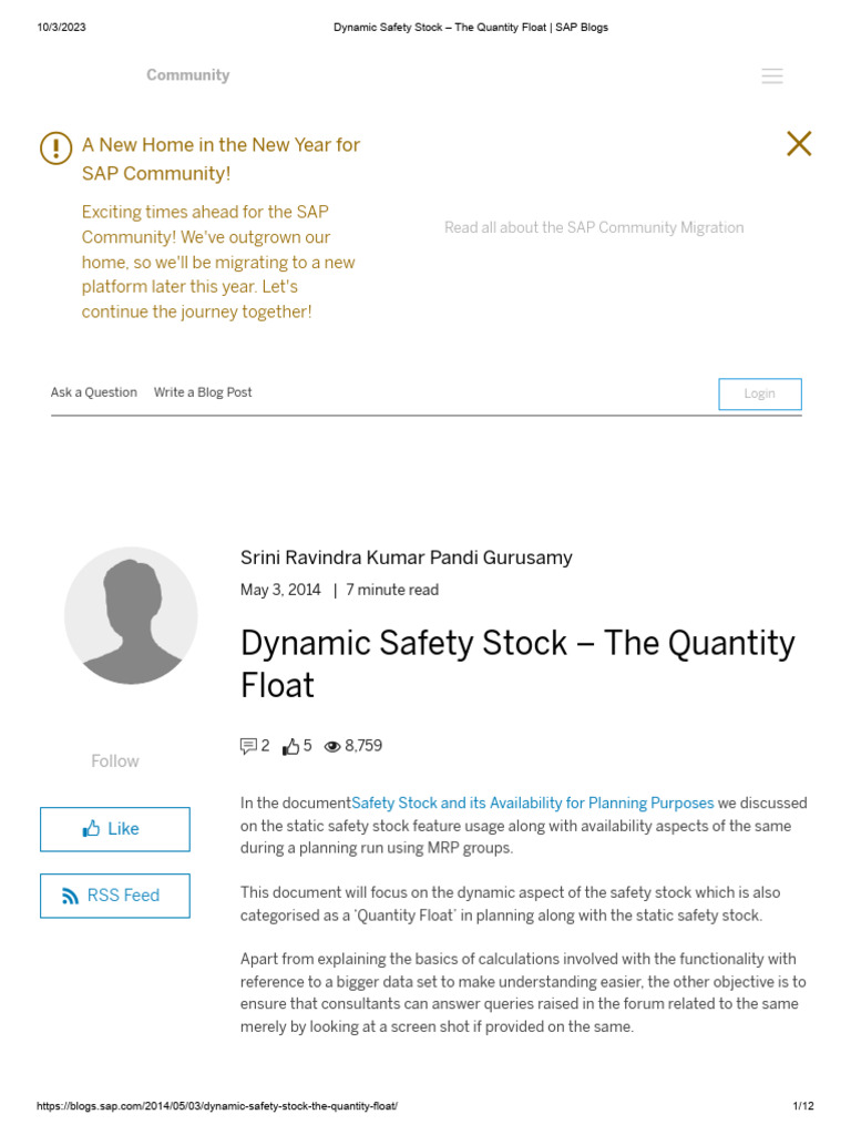 Dynamic Safety Stock - The Quantity Float - SAP Blogs | PDF