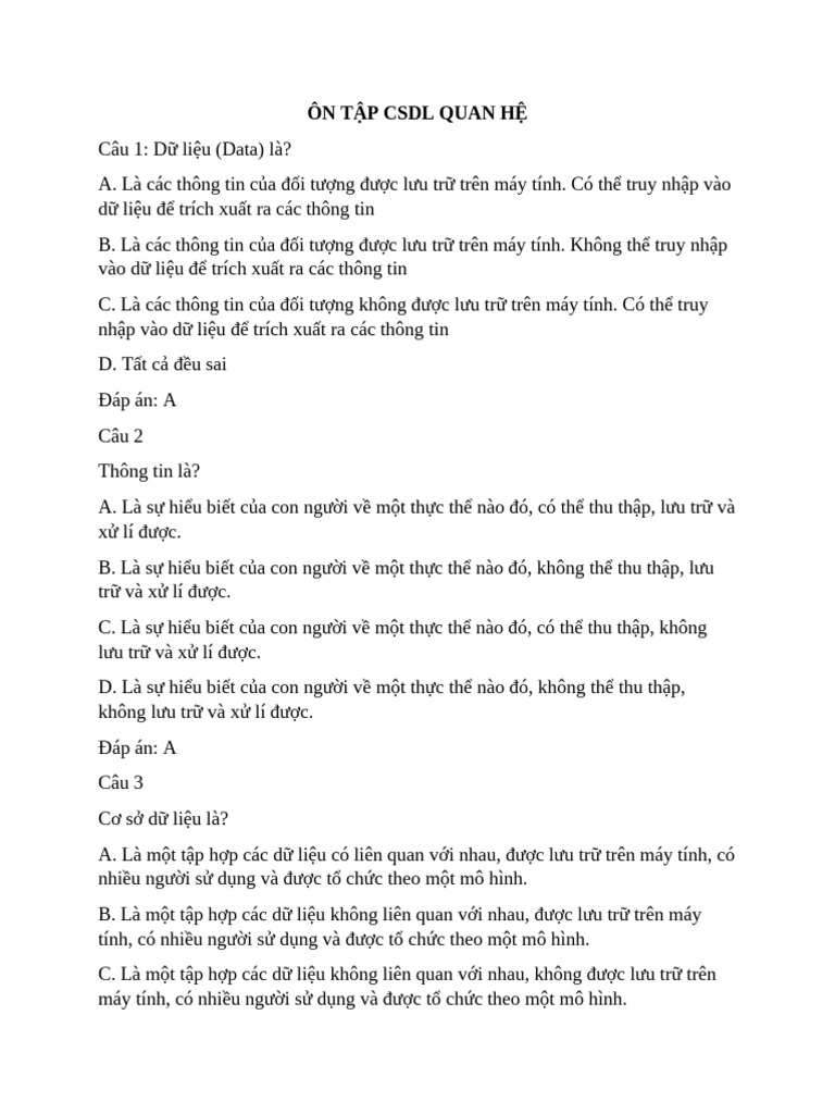 On - Tap - CSDL - Quan He | PDF