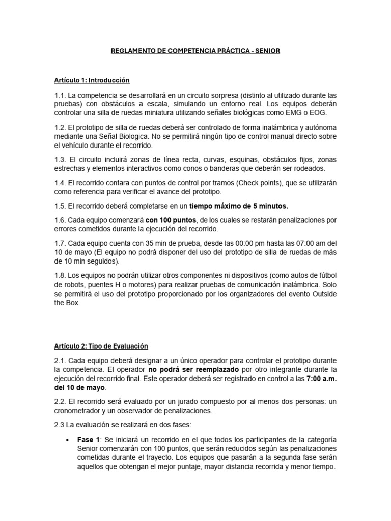 Senior - Reglamento Competencia Practica | PDF