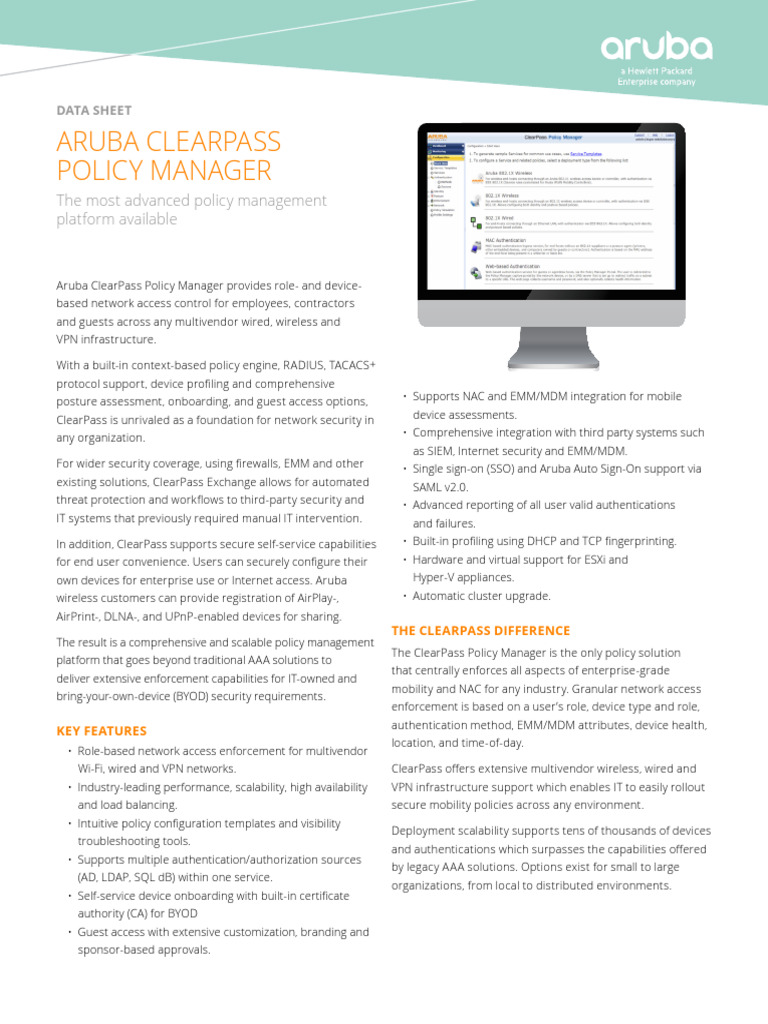 DS ClearPass PolicyManager | PDF | Radius | Computer Network