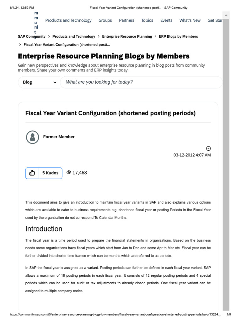 Fiscal Year Variant Configuration (Shortened Posti... - SAP Community | PDF | Enterprise ...