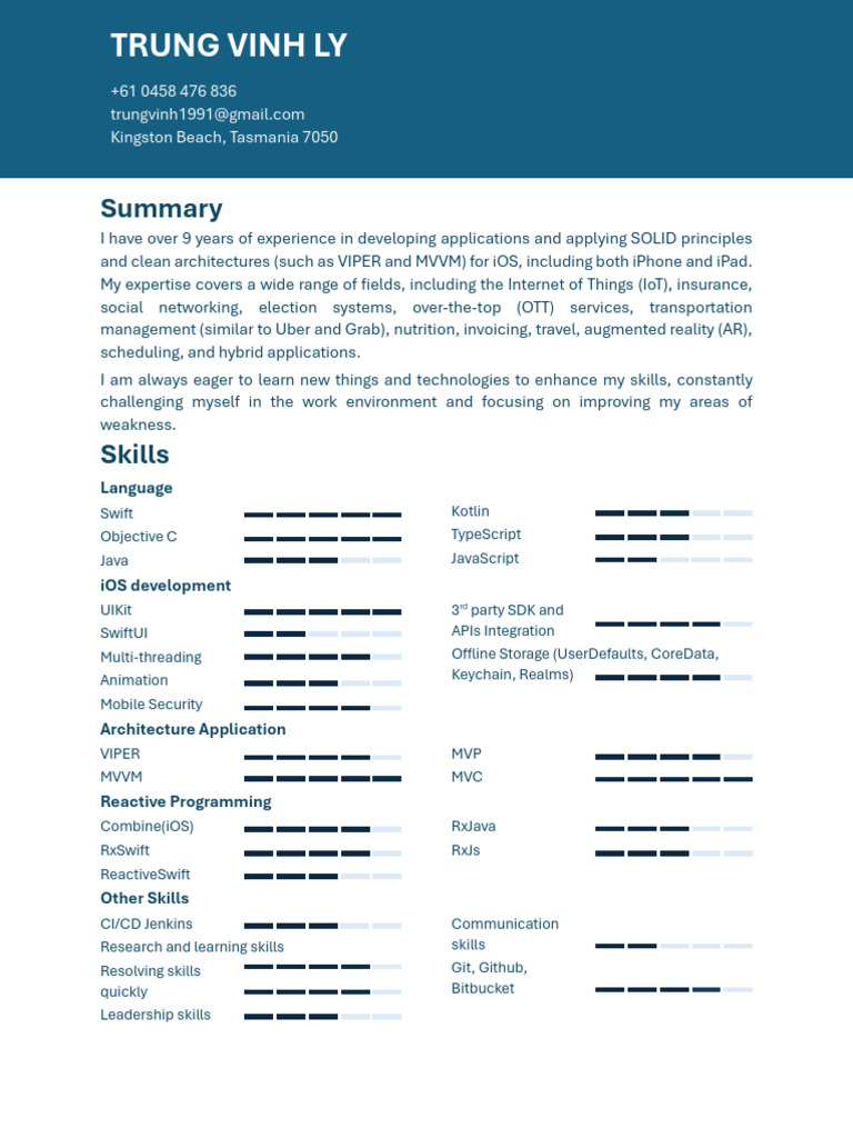 CV Ly Trung Vinh 07052025 | PDF | Mobile App | Ios