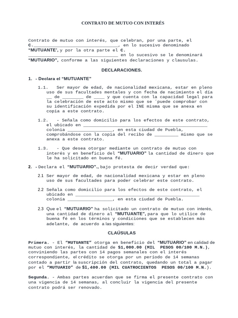 Contrato de Mutuo Con Interes | PDF