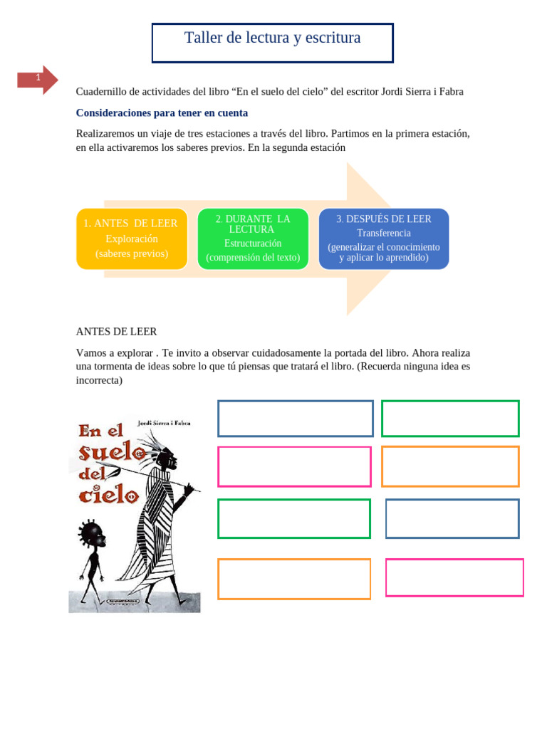 Actividades de lectura: "En el suelo del cielo" | PDF