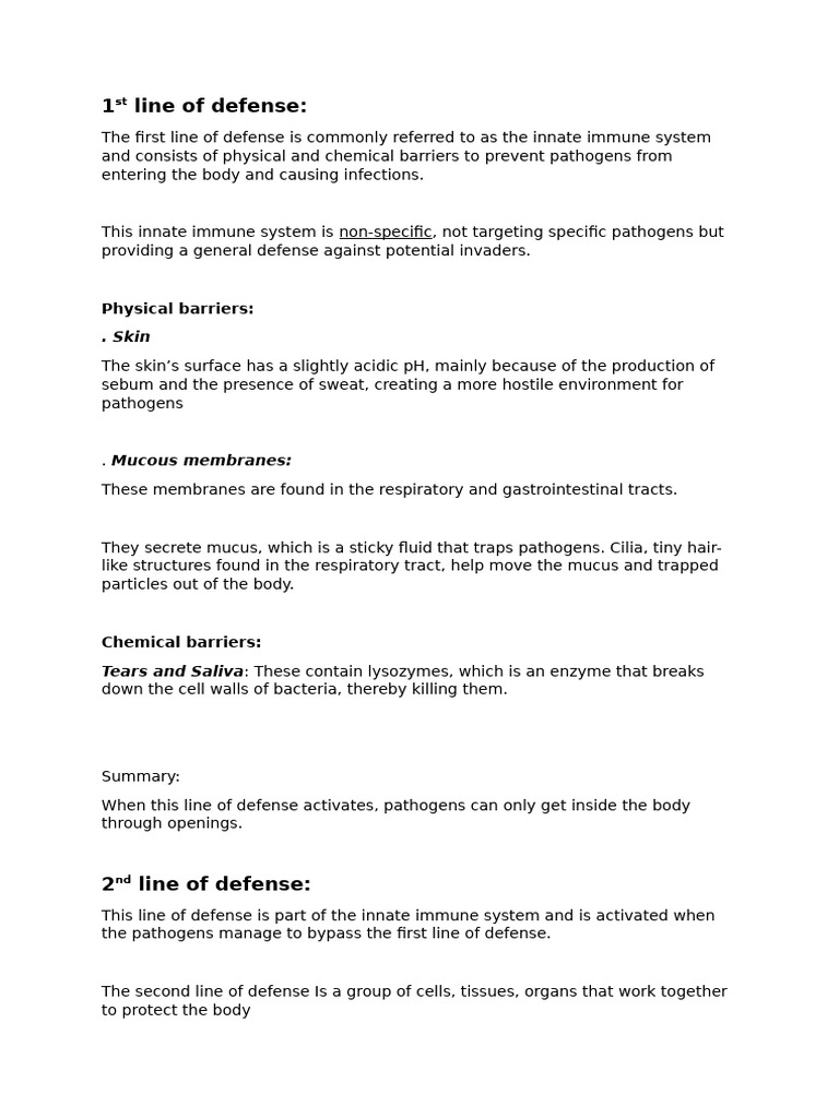 Three Lines of Immune Defense Explained | PDF | Immune System ...