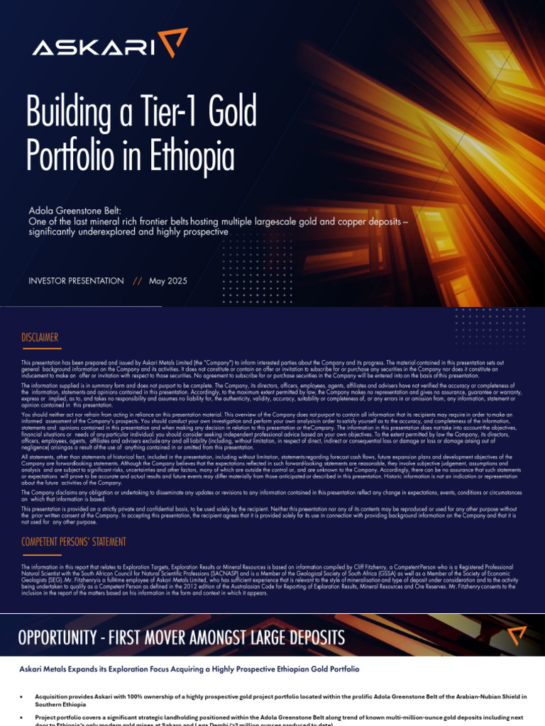 Askari Metals Investors Presentation | PDF | Gold | Mining