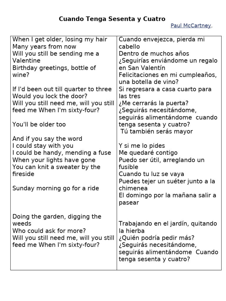 Cuando Tenga Sesenta y Cuatro | PDF | Paul Mc Cartney | Los Beatles