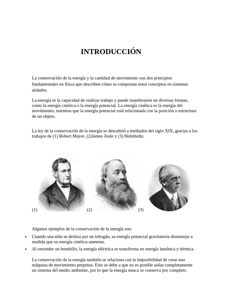 La Conservación de La Energía y La Cantidad de Movimiento Dos Principios Fundamentales | PDF ...