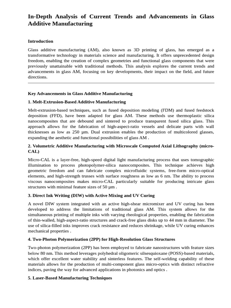 Glass Additive Manufacturing | PDF | 3 D Printing | Glasses