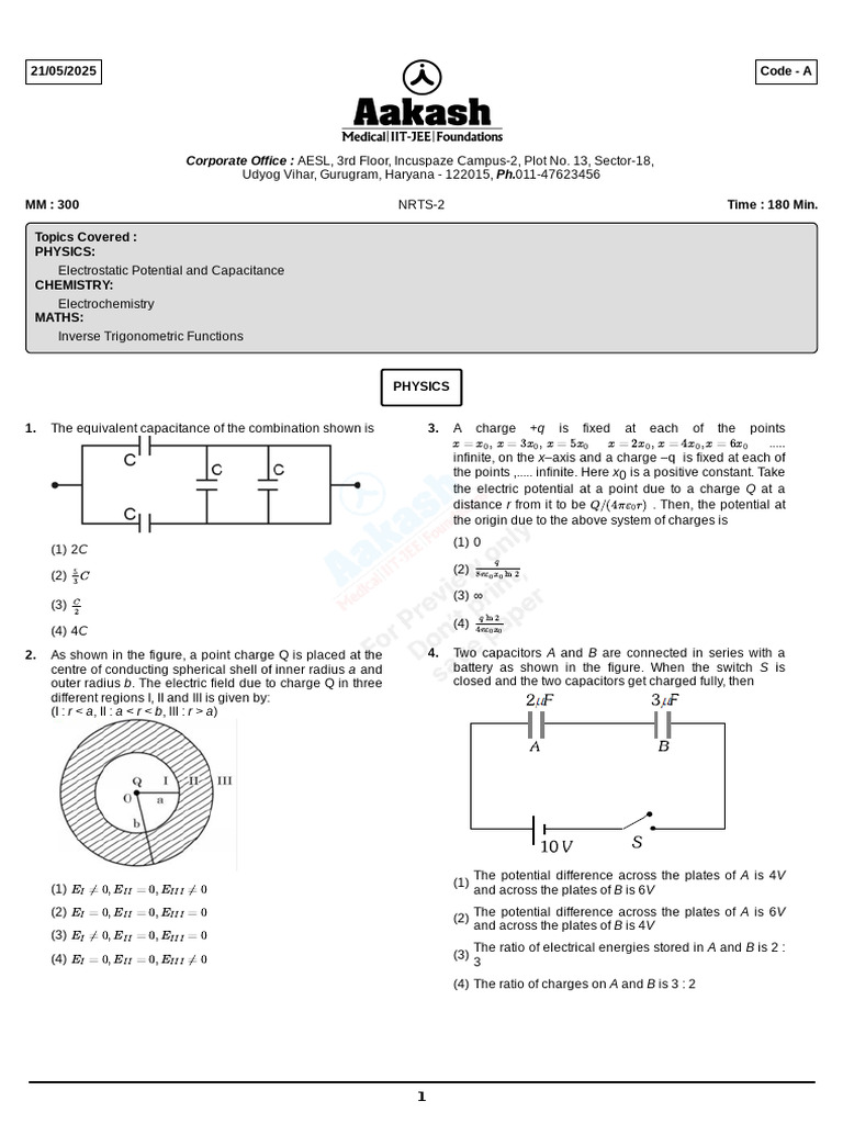 Nrts-2 For For Jee 2026 - 02 | PDF | Capacitance | Capacitor