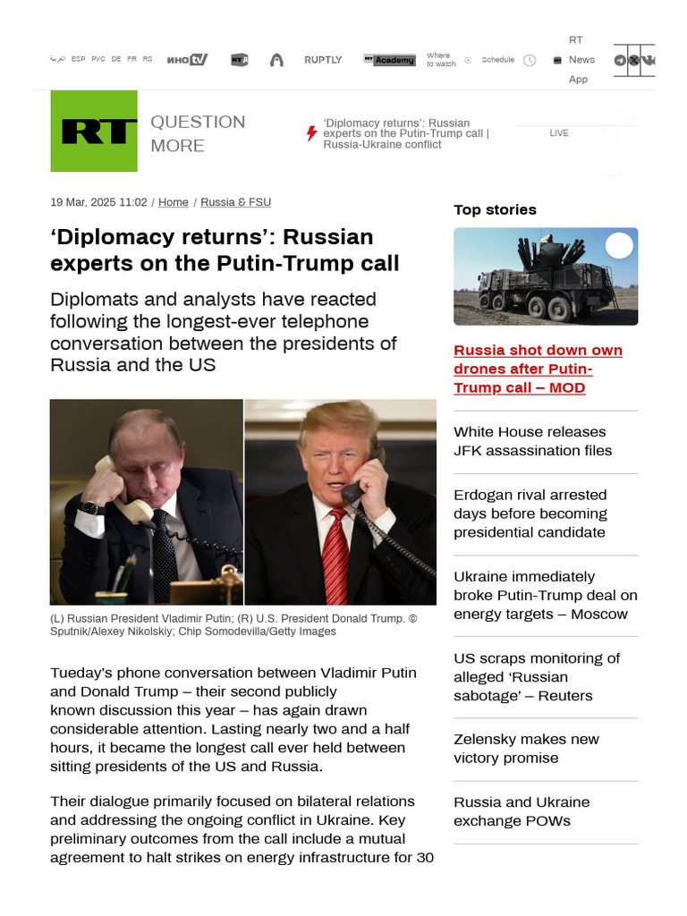 ‘Diplomacy Returns’_ Russian Experts on the Putin-Trump Call — RT ...