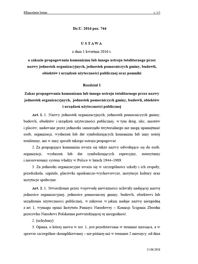 Kancelaria Sejmu S. 1/5: Opracowano Na Podstawie: Tj. Dz. U. Z 2018 R. Poz. 1103 | PDF