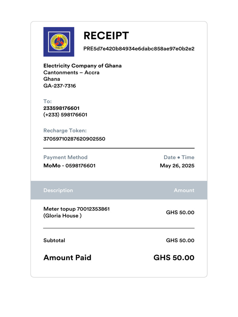 ECG PowerApp Receipt PRE5d7e420b84934e6dabc858ae97 - 250526 - 120516 | PDF