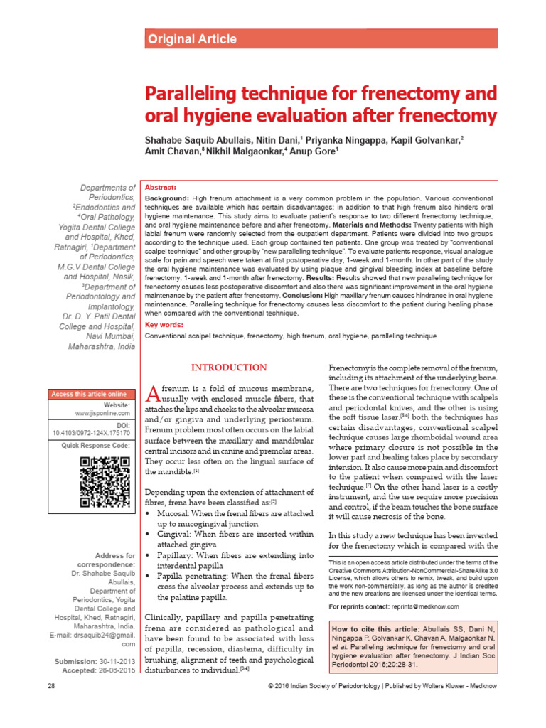 Paralleling Technique For Frenectomy And Oral 9 Pdf Periodontology