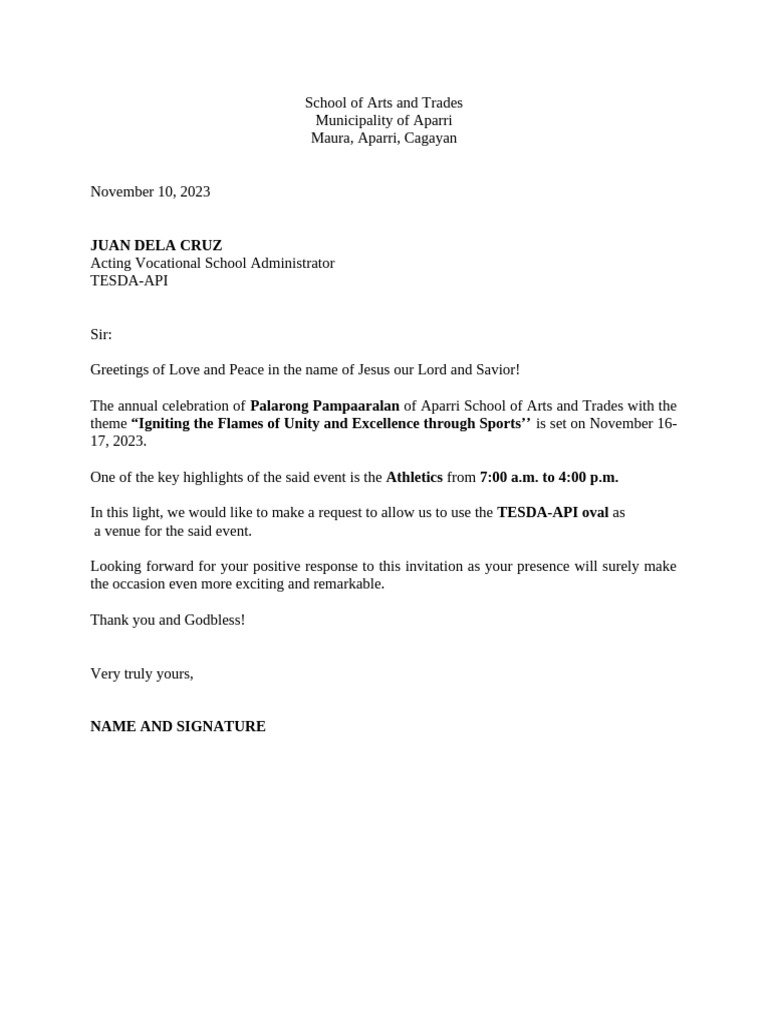 Sample Request Letter Intrams | PDF