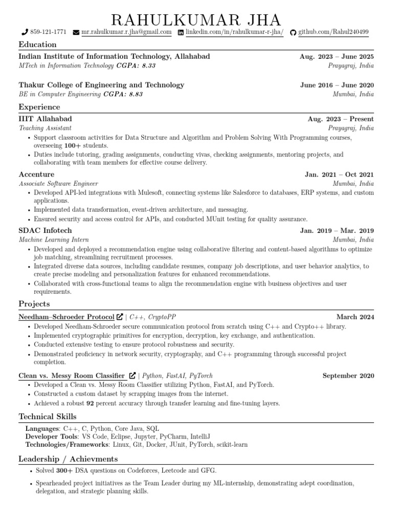 Rahulkumar Jha Resume | PDF | Cryptography | Computing