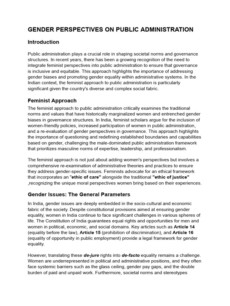 Feminist Perspectives in Public Administration | PDF | Gender Studies ...
