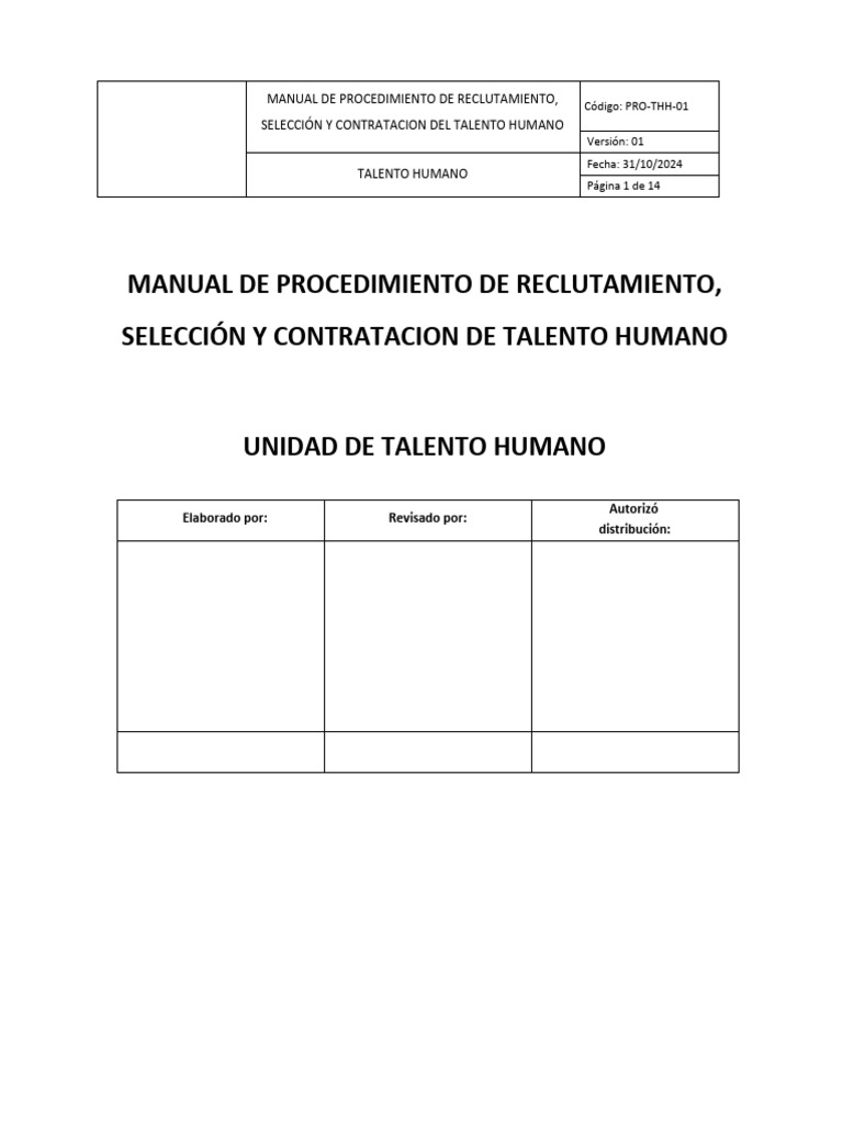 01-V4. Procedimiento de Reclutamiento Selección y Contratación de Talent... | PDF ...
