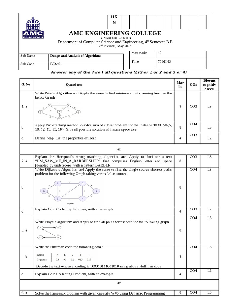 DAA 2nd IA QP | PDF | Dynamic Programming | Computational Complexity Theory