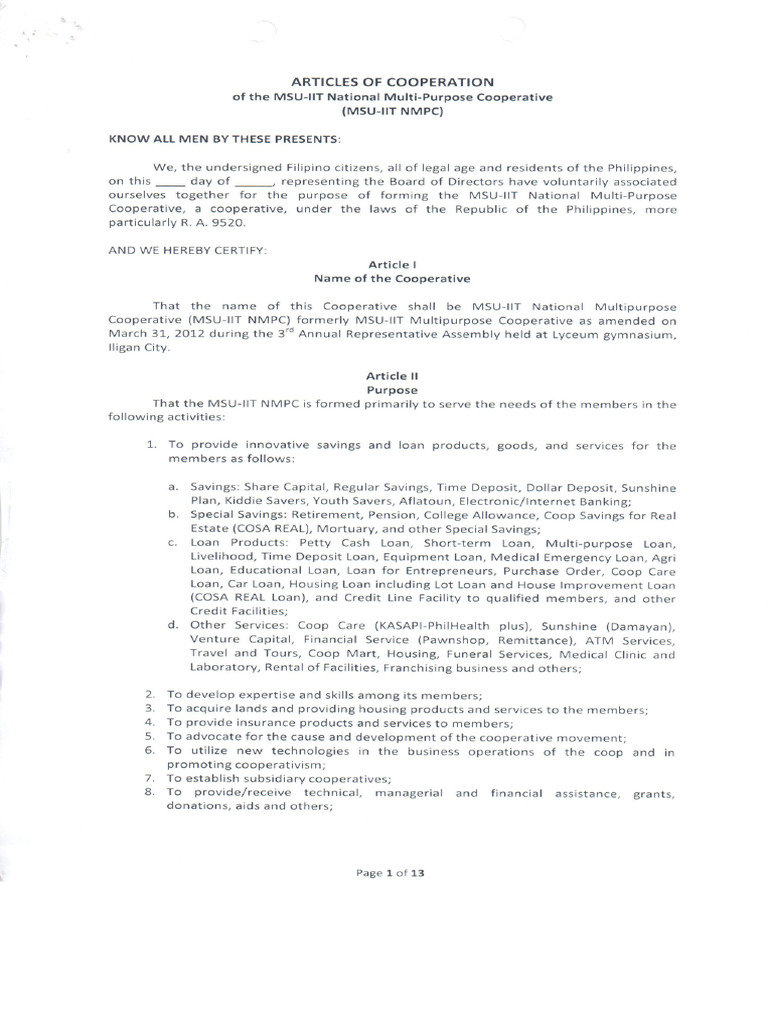 Articles of Cooperation | PDF | Cooperative | Wealth