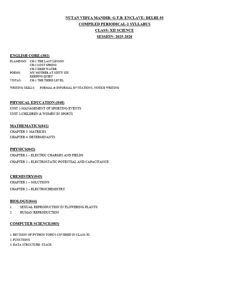 Xii Science p1 Syllabus 2025 | PDF