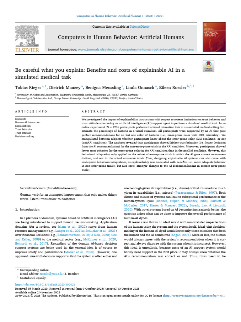 Be Careful What You Explain Benefits and Costs 2023 Computers in Human ...
