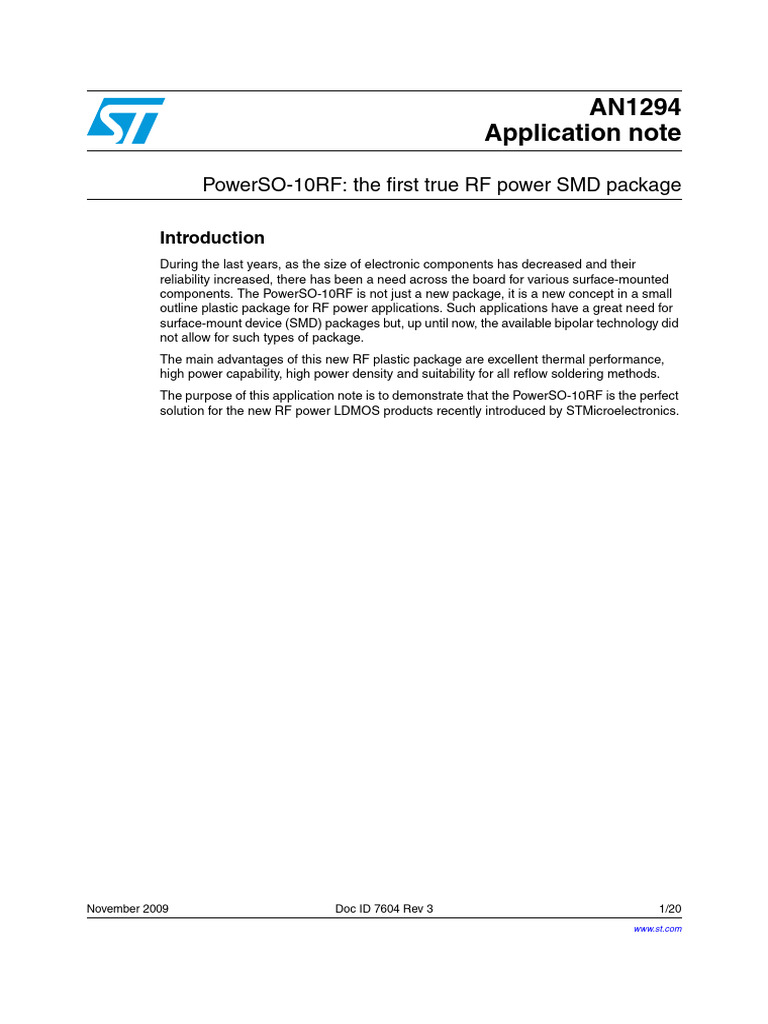 PowerSO-10RF: Innovative RF SMD Package | PDF | Soldering | Mosfet