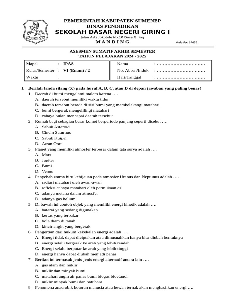 Sas 2 Ipas Kelas 6 | PDF