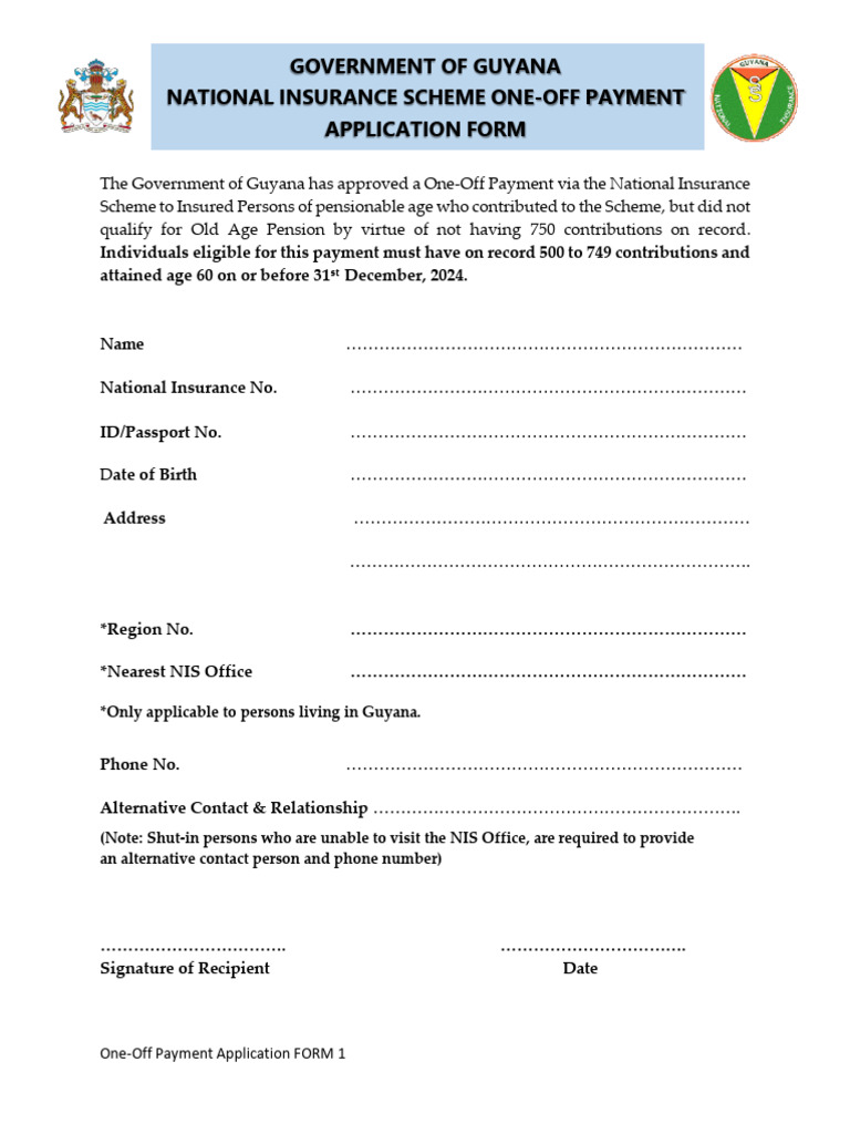 Application Form For One Off Payment | PDF