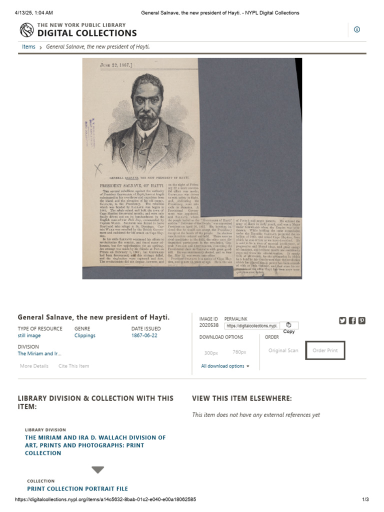 General Salnave, The New President of Hayti. - NYPL Digital Collections | PDF